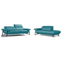 Sofa Egoitaliano "Anais, Design mit hohem Sitzkomfort, Fu&szlig;farbe schattengrau", blau (t&uuml;rkis), Sofas, Leder CAREZZA, Ottomane Armlehne links, Set, Kopfteil verstellbar, Leder CAREZZA, t&uuml;rkis