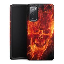 DeinDesign Galaxy S20 FE 5G Handy Panzer Handyh&uuml;lle robuste Outdoor H&uuml;lle Schutzh&uuml;lle gl&auml;nzend Fire Skull Totenkopf Tough Case