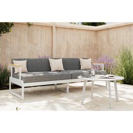 Ambia Garden Loungesofa, Wei&szlig;, Holz, Metall, Akazie, Hartholz, 2-Sitzer, F&uuml;llung: Baumwollf&uuml;llung, Vlies, Komfortschaum,Baumwollf&uuml;llung, Vlies, Komfortschaum, 192x57x73 cm, UV-best&auml;ndig, Loungem&ouml;bel, Outdoorsofas