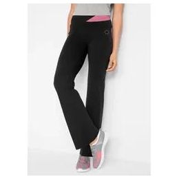 Sporthose bonprix, Damen, Gr. 44/46 (L), N-Gr, schwarz, rauchkoralle, Jersey, Obermaterial: 95% Baumwolle, 5% Elasthan, unifarben, unifarben mit Farbeinsatz, slim fit lang, Hosen Sporthose, aus Baumwoll-Stretch, Bootcut, Slim fit, Kontrastdetail am Bund