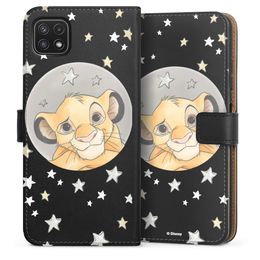 DeinDesign Galaxy A22 5G Handy Klapph&uuml;lle Handyh&uuml;lle aus Kunst Leder schwarz Flip Case Simba Lion King Disney Sideflip mit langer Lasche