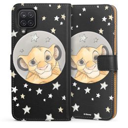 DeinDesign Galaxy A12 Handy Klapph&uuml;lle Handyh&uuml;lle aus Kunst Leder schwarz Flip Case Simba Lion King Disney Sideflip mit langer Lasche