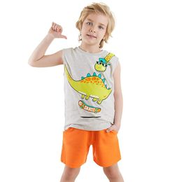 Denokids 2tlg. Outfit "Skater Dino" in Orange/ Grau - 71% | Gr&ouml;&szlig;e 104 | Kinder-oberteile
