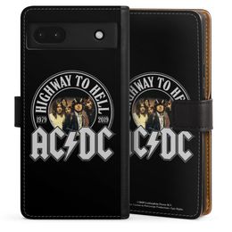 DeinDesign Google Pixel 6a Handy Klapph&uuml;lle Handyh&uuml;lle aus Kunst Leder schwarz Flip Case Acdc Official Licensed Product Rock Sideflip mit langer Lasche