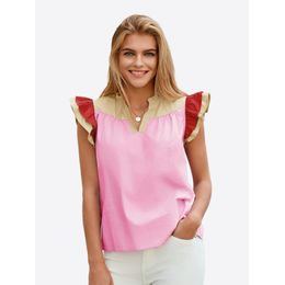 Imily Bela Bluse Damen Gr&ouml;&szlig;e XL khaki / rosa / dunkelrot