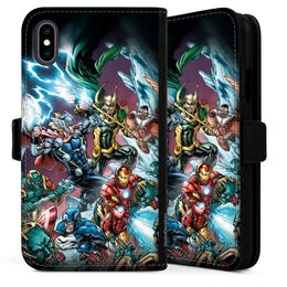 DeinDesign iPhone X Handy Klapph&uuml;lle Handyh&uuml;lle aus Kunst Leder schwarz Flip Case Avengers Marvel Comic Sideflip mit langer Lasche