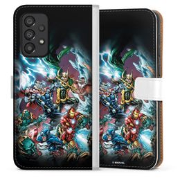DeinDesign Galaxy A33 5G Handy Klapph&uuml;lle Handyh&uuml;lle aus Kunst Leder wei&szlig; Flip Case Marvel Comic Avengers Sideflip mit Lasche