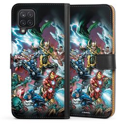 DeinDesign Galaxy A12 Handy Klapph&uuml;lle Handyh&uuml;lle aus Kunst Leder schwarz Flip Case Marvel Comic Avengers Sideflip mit langer Lasche