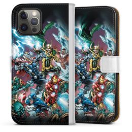 DeinDesign iPhone 12 Pro Max Handy Klapph&uuml;lle Handyh&uuml;lle aus Kunst Leder wei&szlig; Flip Case Avengers Marvel Comic Sideflip mit Lasche