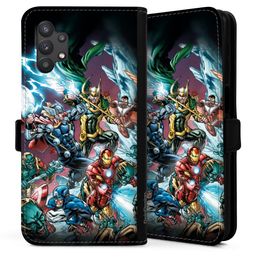DeinDesign Galaxy A32 5G Handy Klapph&uuml;lle Handyh&uuml;lle aus Kunst Leder schwarz Flip Case Marvel Comic Avengers Sideflip mit langer Lasche