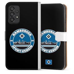 DeinDesign Galaxy A33 5G Handy Klapph&uuml;lle Handyh&uuml;lle aus Kunst Leder wei&szlig; Flip Case Logo Hamburger Sv Hsv Sideflip mit Lasche