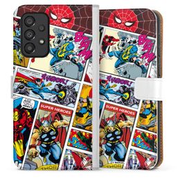 DeinDesign Galaxy A33 5G Handy Klapph&uuml;lle Handyh&uuml;lle aus Kunst Leder wei&szlig; Flip Case Marvel Comic Avengers Sideflip mit Lasche