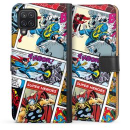 DeinDesign Galaxy A12 Handy Klapph&uuml;lle Handyh&uuml;lle aus Kunst Leder schwarz Flip Case Marvel Comic Avengers Sideflip mit langer Lasche