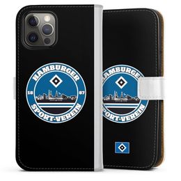 DeinDesign iPhone 12 Pro Max Handy Klapph&uuml;lle Handyh&uuml;lle aus Kunst Leder wei&szlig; Flip Case Hsv Logo Hamburger Sv Sideflip mit Lasche