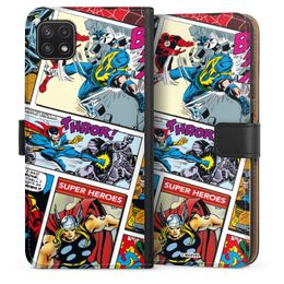 DeinDesign Galaxy A22 5G Handy Klapph&uuml;lle Handyh&uuml;lle aus Kunst Leder schwarz Flip Case Marvel Comic Avengers Sideflip mit langer Lasche