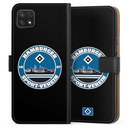 DeinDesign Galaxy A22 5G Handy Klapph&uuml;lle Handyh&uuml;lle aus Kunst Leder schwarz Flip Case Logo Hamburger Sv Hsv Sideflip mit langer Lasche