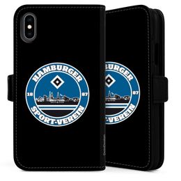 DeinDesign iPhone X Handy Klapph&uuml;lle Handyh&uuml;lle aus Kunst Leder schwarz Flip Case Hsv Logo Hamburger Sv Sideflip mit langer Lasche