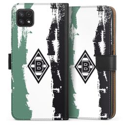 DeinDesign Galaxy A22 5G Handy Klapph&uuml;lle Handyh&uuml;lle aus Kunst Leder schwarz Flip Case Official Licensed Product Borussia M&ouml;nchengladbach Coat Of Arms Sideflip 