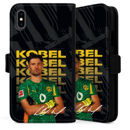 DeinDesign iPhone X Handy Klapph&uuml;lle Handyh&uuml;lle aus Kunst Leder schwarz Flip Case Borussia Dortmund Gregor Kobel Bvb Sideflip mit langer Lasche