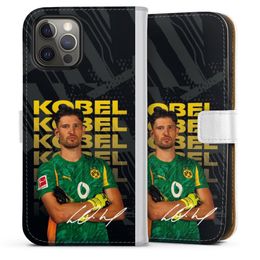 DeinDesign iPhone 12 Pro Max Handy Klapph&uuml;lle Handyh&uuml;lle aus Kunst Leder wei&szlig; Flip Case Borussia Dortmund Gregor Kobel Bvb Sideflip mit Lasche