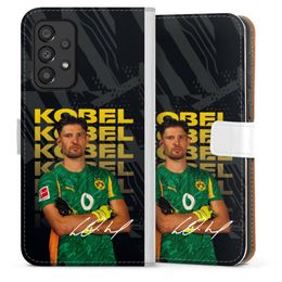 DeinDesign Galaxy A33 5G Handy Klapph&uuml;lle Handyh&uuml;lle aus Kunst Leder wei&szlig; Flip Case Borussia Dortmund Bvb Gregor Kobel Sideflip mit Lasche