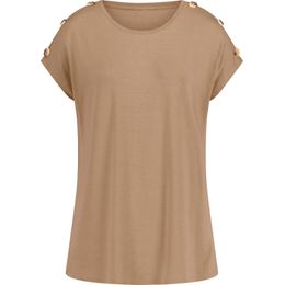 CR&Eacute;ATION L Damen Kurzarmshirt mit Zierkn&ouml;pfen an den Schultern camel Gr&ouml;&szlig;e 40