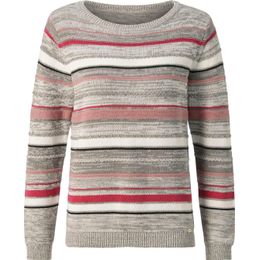 CR&Eacute;ATION L Damen Langarm-Pullover mit Strickmuster-Mix hellgrau-ecru-geringelt Gr&ouml;&szlig;e 38
