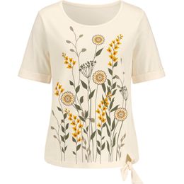 CR&Eacute;ATION L Damen Kurzarmshirt mit Bl&uuml;ten-Motiv champagner-khaki-bedruckt Gr&ouml;&szlig;e 36