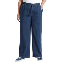 sheego Damen Schlupfjeans mit weitem Bein und Bindeband blue-stone-washed Gr&ouml;&szlig;e 46
