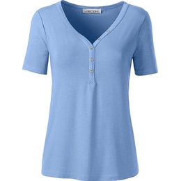 CR&Eacute;ATION L Damen Kurzarmshirt mit Kn&ouml;pfchen am Herz-Ausschnitt bleu Gr&ouml;&szlig;e 36