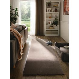 benuta Nest Waschbarer Hochflor Shaggyteppich Melvin Taupe 70x200 cm - Bettvorleger f&uuml;r Schlafzimmer