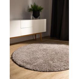 benuta Basic Waschbarer Hochflor Shaggyteppich Soho Taupe &oslash; 80 cm rund - Bettvorleger f&uuml;r Schlafzimmer