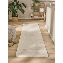 benuta Pure Wollteppich L&auml;ufer f&uuml;r Flur Rocco Cream 70x200 cm - Naturfaserteppich aus Wolle