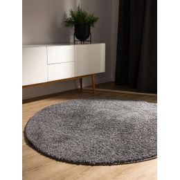 benuta Basic Waschbarer Hochflor Shaggyteppich Soho Grau &oslash; 120 cm - Hochflor Teppich f&uuml;r Wohnzimmer