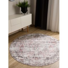 benuta Basic Waschbarer Teppich George Cream/Taupe &oslash; 120 cm - Vintage-Stil Teppich im Used-Look