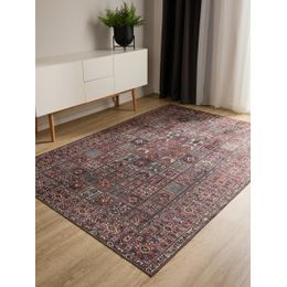 benuta Basic Waschbarer Teppich George Multicolor/Rot 60x120 cm - Vintage-Stil Teppich im Used-Look