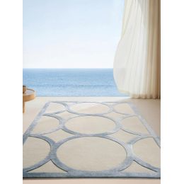 benuta Finest Kurzflor Teppich Maxim Cream/Blau 160x230 cm - Moderner Kurzflor-Teppich f&uuml;r Wohnzimmer