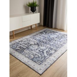 benuta Basic Waschbarer Teppich George Blau 60x120 cm - Vintage-Stil Teppich im Used-Look