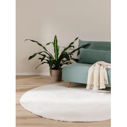 benuta Basic - Kunstfell-Teppich Furry Cream &oslash; 80 cm rund
