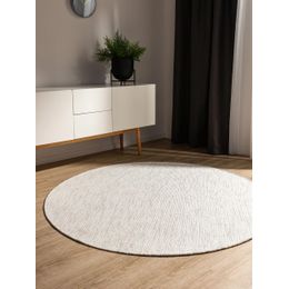 benuta Basic Baumwollteppich Ron Cream &oslash; 120 cm - Moderner Kurzflor-Teppich f&uuml;r Wohnzimmer