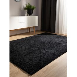 benuta Basic Waschbarer Hochflor Shaggyteppich Soho Schwarz 60x120 cm - Bettvorleger f&uuml;r Schlafzimmer