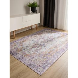 benuta Basic Waschbarer Teppich George Multicolor/Lila 60x120 cm - Vintage-Stil Teppich im Used-Look