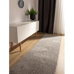benuta Basic Waschbarer Hochflor Shaggyteppich Soho Hellgrau 70x200 cm - Bettvorleger f&uuml;r Schlafzimmer