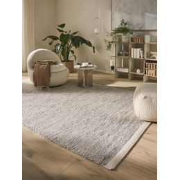 benuta Pure Wollteppich Rocco Beige/Schwarz 70x140 cm - Naturfaserteppich aus Wolle