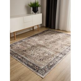 benuta Basic Waschbarer Teppich George Anthrazit/Taupe 80x150 cm - Vintage-Stil Teppich im Used-Look