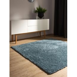 benuta Basic Waschbarer Hochflor Shaggyteppich Soho Blau 160x160 cm - Hochflor Teppich f&uuml;r Wohnzimmer