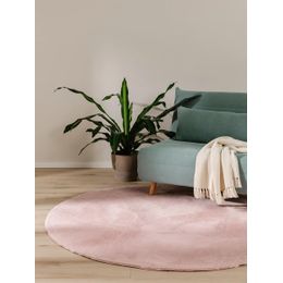 benuta Basic - Kunstfell-Teppich Furry Rosa &oslash; 80 cm rund