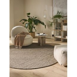 benuta Pure Wollteppich Rocco Taupe &oslash; 100 cm rund - Naturfaserteppich aus Wolle