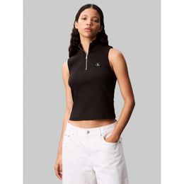 Calvin Klein Jeans Damen Tanktop &raquo;A- WOVEN LABEL SL QZ TOP&laquo; Mit Rundhalsausschnitt schwarz M (40)