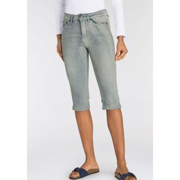 Arizona Damen Caprijeans &raquo;mit Schlitz am Saum&laquo; schmale Passform, mit stylischen Nieten, hohe Taille blau 36, N-Gr